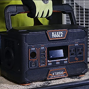 Klein Tools KTB500 Portable Power Station, 505Wh Lithium-Ion Power Station, 120V/500W Pure Sine Wave AC Power, Solar Panel Compatible