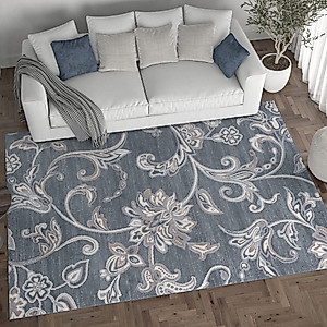 Garland Transitional Floral Dark Gray Rectangle Area Rug, 7.6' x 10'