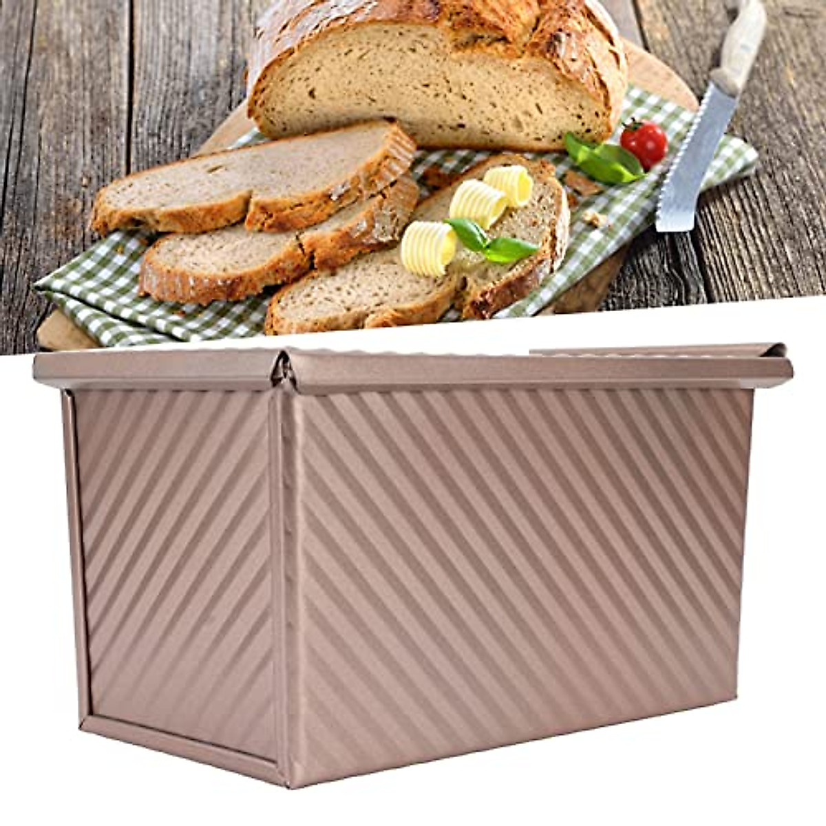 Loaf Pan,DEWIN Loaf Pan with Lid for Baking Bread Nonstick Corrugated Steel Bakeware Mould for Oven Kitchen