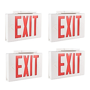 Gruenlich LED EXIT Sign, Emergency Light with Double Face and Back Up Batteries- US Standard Red Letter EXIT, UL 924 Qualified, 120-277 Voltage, 4-Pack