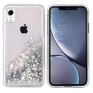 for iPhone XR Case, WORLDMOM Double Layer Design Bling Flowing Liquid Floating Sparkle Colorful Glitter Waterfall TPU Protective Phone Case for Apple iPhone XR [6.1 Inch 2018], Silver