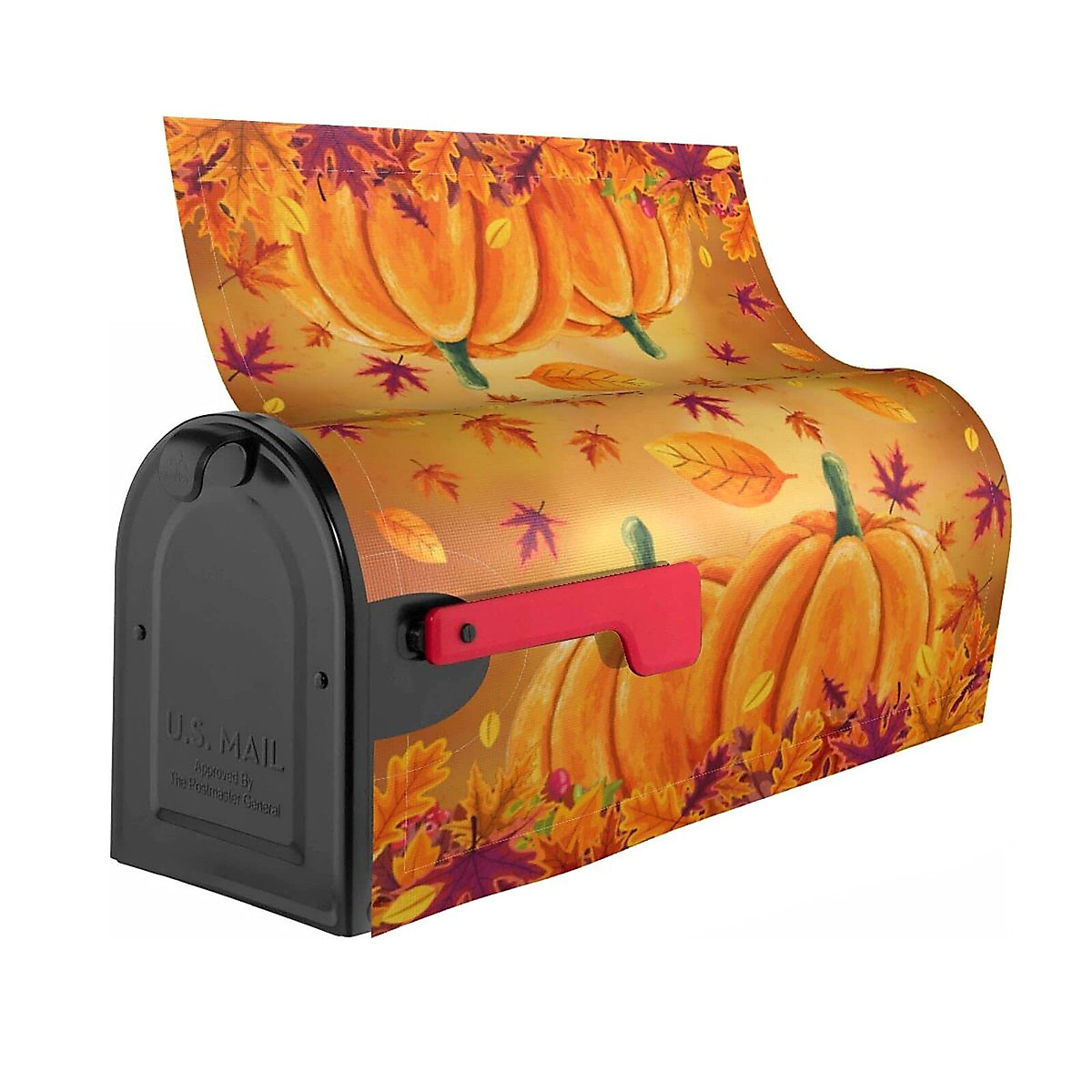 Fall Mailbox Cover Pumpkin Leaf Thanksgiving Boxes Autumn Standard Size 18" X 21" Mailbox Wraps Post Letter Box Cover Garden Decorations Outdoor