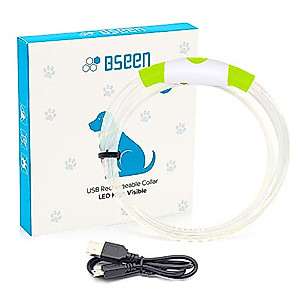 BSEEN Light Up Dog Collars - Glowing LED Dog Collar, TPU Cuttable Lighted Puppy Collar, Rechargeable Dog Walking Light for Small Medium Large Dogs (Green)