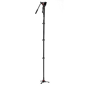 Manfrotto Video Monopod XPRO+, Camera and Video Support Rod with Video Head, 4-Section in Aluminium with Fluid Base, Photography Accessories for Content Creation, Video, Vlogging