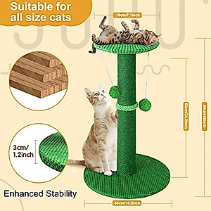 Cat Scratching Post Sisal Cat Tree Cactus Cat Scratcher, Scratching Posts for Indoor Cats Kitten, Cute Tall Cat Scratch Post with Perch to Protect Furniture, 2 Dangling Ball Toys, Stable Cat Stand