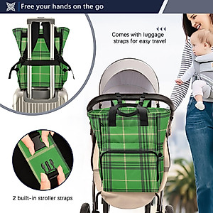 Jihqo Diaper Bag Backpack National Tartan Saint Patrick Plaid Travel Diaper Bags for Women, 10L Functional Baby Changing Bag with Insulted Pockets, Stroller Straps