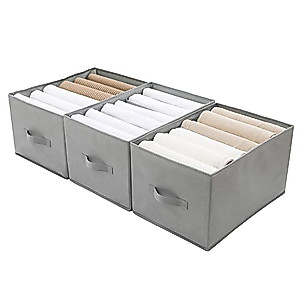 Qozary 3 Pack Clothes Organizer for Folded Clothes, 6 Grids Wardrobe Clothes Organizer for Jeans, Sweater Organizer for Closet, Foldable Closet Storage Bins for Pants, T-Shirts, Sweaters, Leggings
