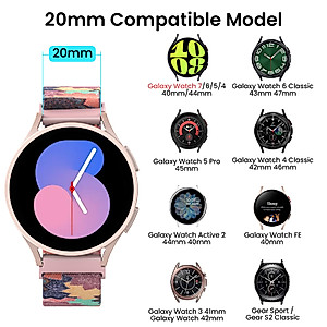 Delidigi Stretchy Bands Compatible with Samsung Galaxy Watch 7/6/5/4 40mm 44mm, Watch 6 Classic 43mm 47mm, Watch 5 Pro 45mm, Watch 4 Classic 42mm 46mm, Watch FE 40mm, Watch Active 2, 20mm Nylon Straps