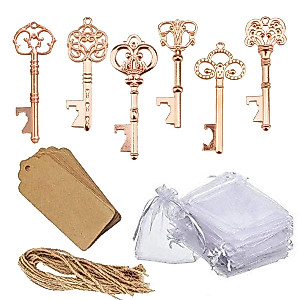 Amajoy 30PCS Skeleton Key Bottle Opener with Escort Tag Card and Twine Favor Bag for Wedding Favors Baby Shower Return Gifts for Guests Party Favors (Rose Glod)