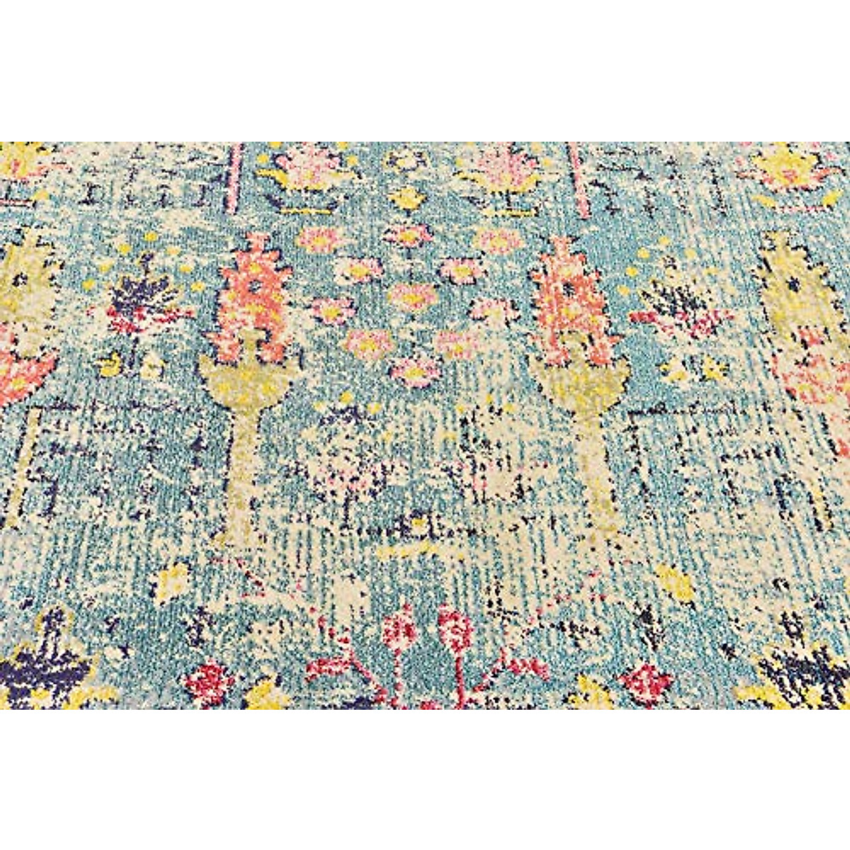 Unique Loom Monterey Collection Vintage Bohemian Inspired with Distressed Tribal Design Area Rug, Round 8' 0" x 8' 0", Blue/Yellow