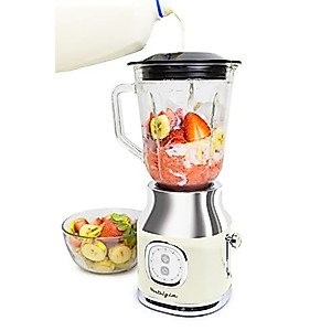 Classic Retro Electric Pulse Blender, 1 Liter Glass Pitcher, Includes Tritan Personal Travel Bottle With Lid And Storage Container, High Power 300 Watts Crushes And Pulverizes Ice Cubes