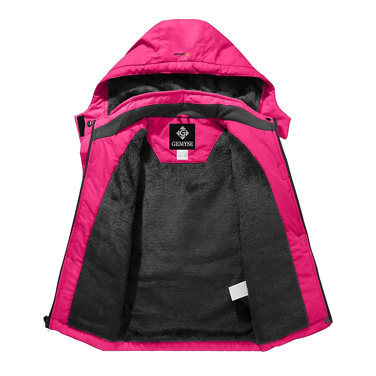 GEMYSE Girl's Waterproof Ski Snow Jacket Fleece Windproof Winter Jacket with Hood (Watermelon Red,6/7)