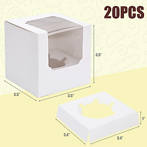 JOHOUSE 20PCS Cupcake Boxes, 3.5"x3.5"x3.5" Individual Cupcake Containers Pre-Assembled Containers with Window and Inserts for Wedding Baby Shower Birthday Gifting