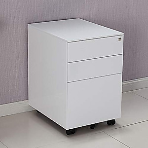 Danxee Fully Assembled Modern Design 3 Drawers Metal Mobile File Cabinet for Legal/Letter Size with Lock Key on Wheels for Home Office (White)