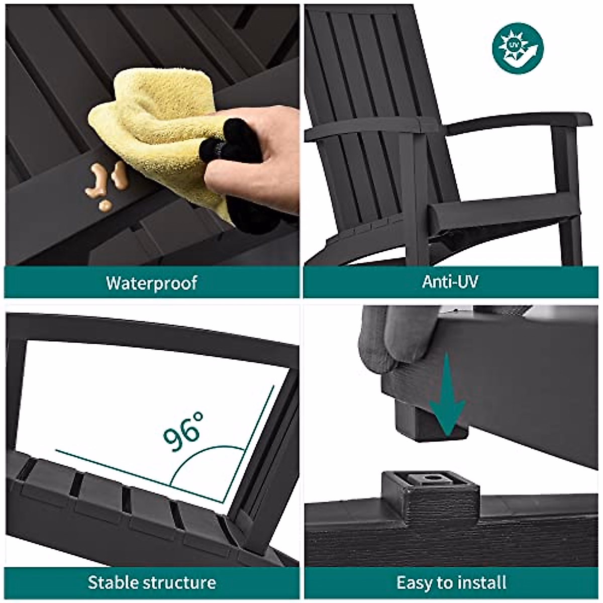 YITAHOME Adirondack Chair for Outdoor Patio, Weatherproof Maintenance-Free Patio Chair, Easy Assembly, Screw Hidden Outdoor Chairs for Patio, Fire Pit, Deck, Yard, Pool, Campfire - 1 Pack, Black