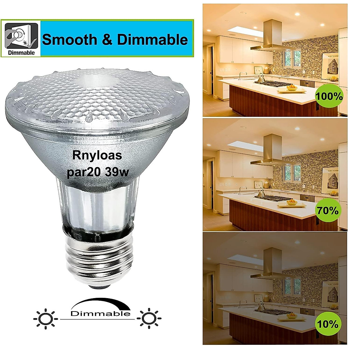 H&Z PAR20 Flood 39W 120V 480 Lumens, High Output 9 Pack 39W PAR20 Halogen Bulb (Equivalent PAR20 50W Halogen Bulb), Long Lasting PAR20 Flood 39W 120V with 3000K Warm White, PAR20 E26 Dimmable