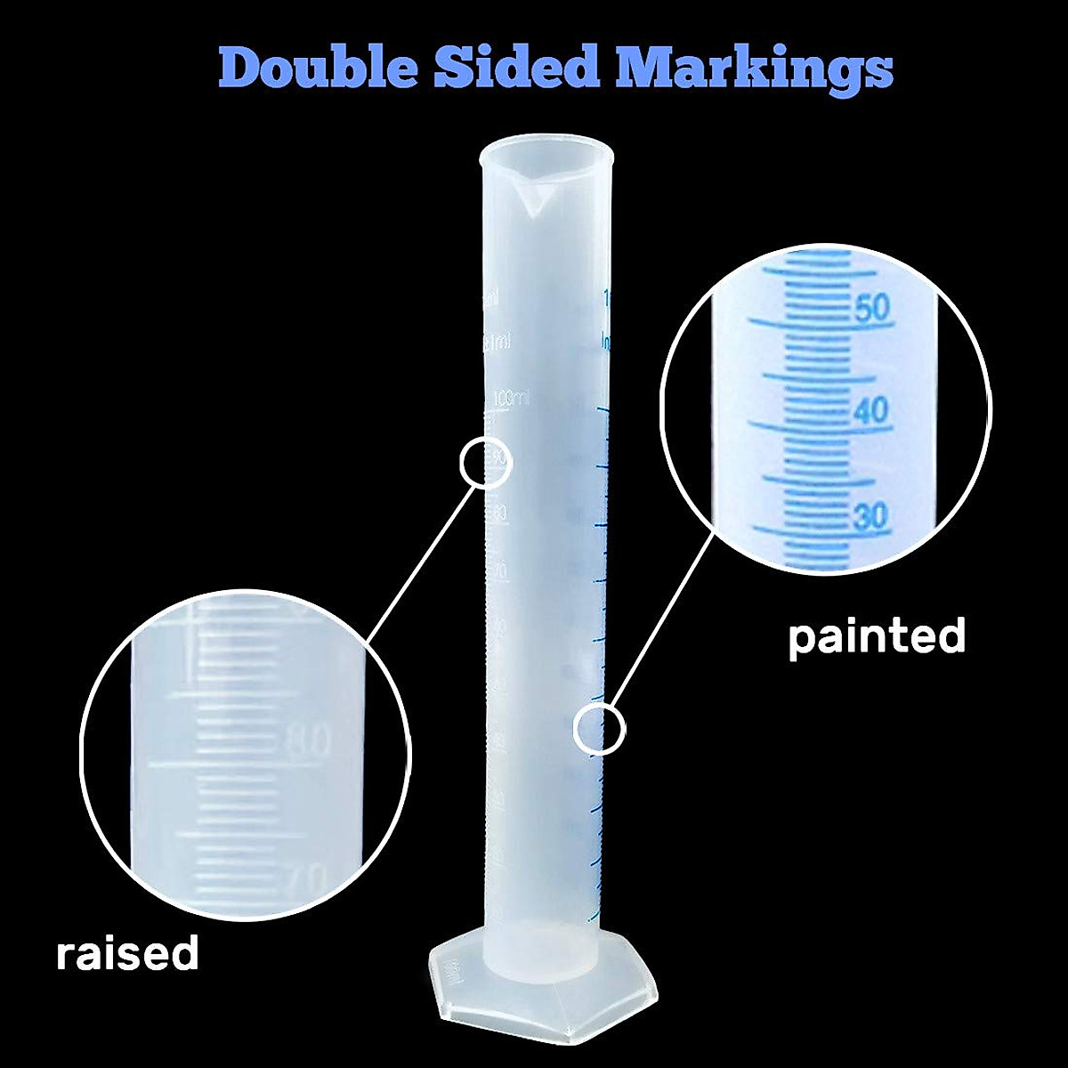 Kalevel 6pcs Measuring Graduated Cylinders 50ml Measuring Cylinders Clear Plastic Graduated Cylinders Test Tubes with Double Sided Markings, Pour Spout & Hexagonal Base