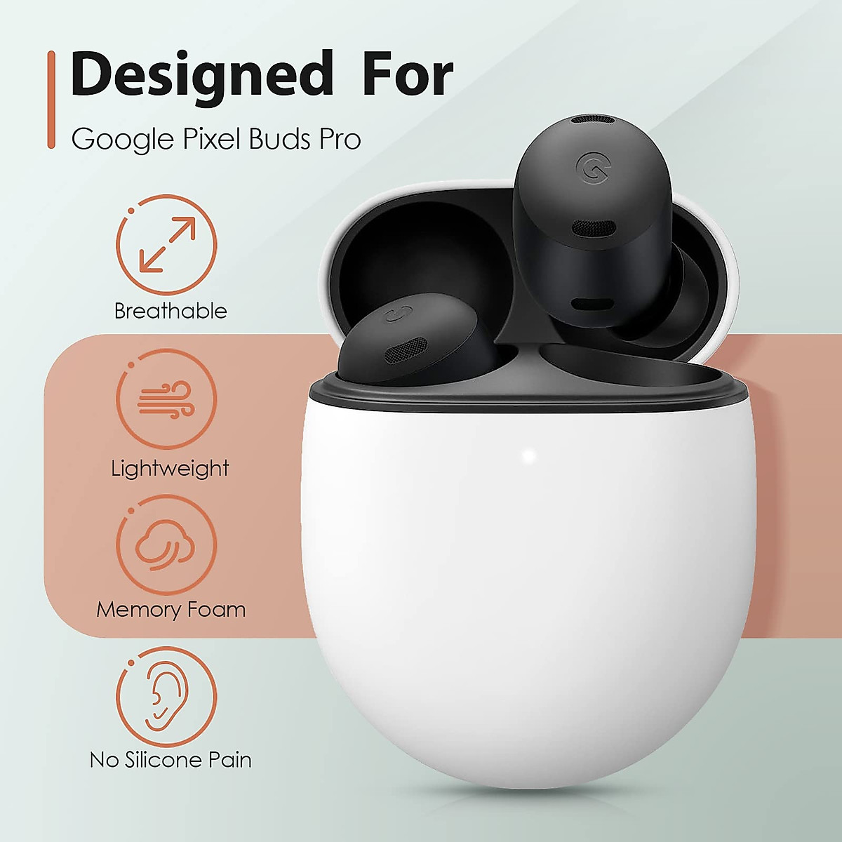 Memory Foam Tips for Google Pixel Buds Pro, Anti-Slip Replacement Ear Tips for Google True Wireless Earphones，Fit in The Charging Case, Perfect Noise Cancellation, 3 Pairs (Mixed Sizes, Black)