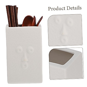 BESPORTBLE Kitchen Utensil Holder Human Face Shape Ceramic Kitchen Utensil Storage Organizer Caddy Kitchen Tool Holder for Forks Spoons Tableware