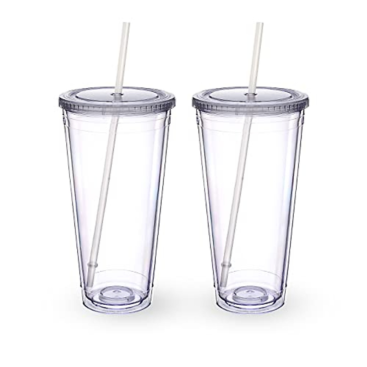Zukro Acrylic Tumbler with Straw and Lid 32 oz, Double Walled Clear Plastic Straw Cup,Reusable Insulated Cup Perfect for Parties, Birthdays, Customization, Clear,2 Pack,