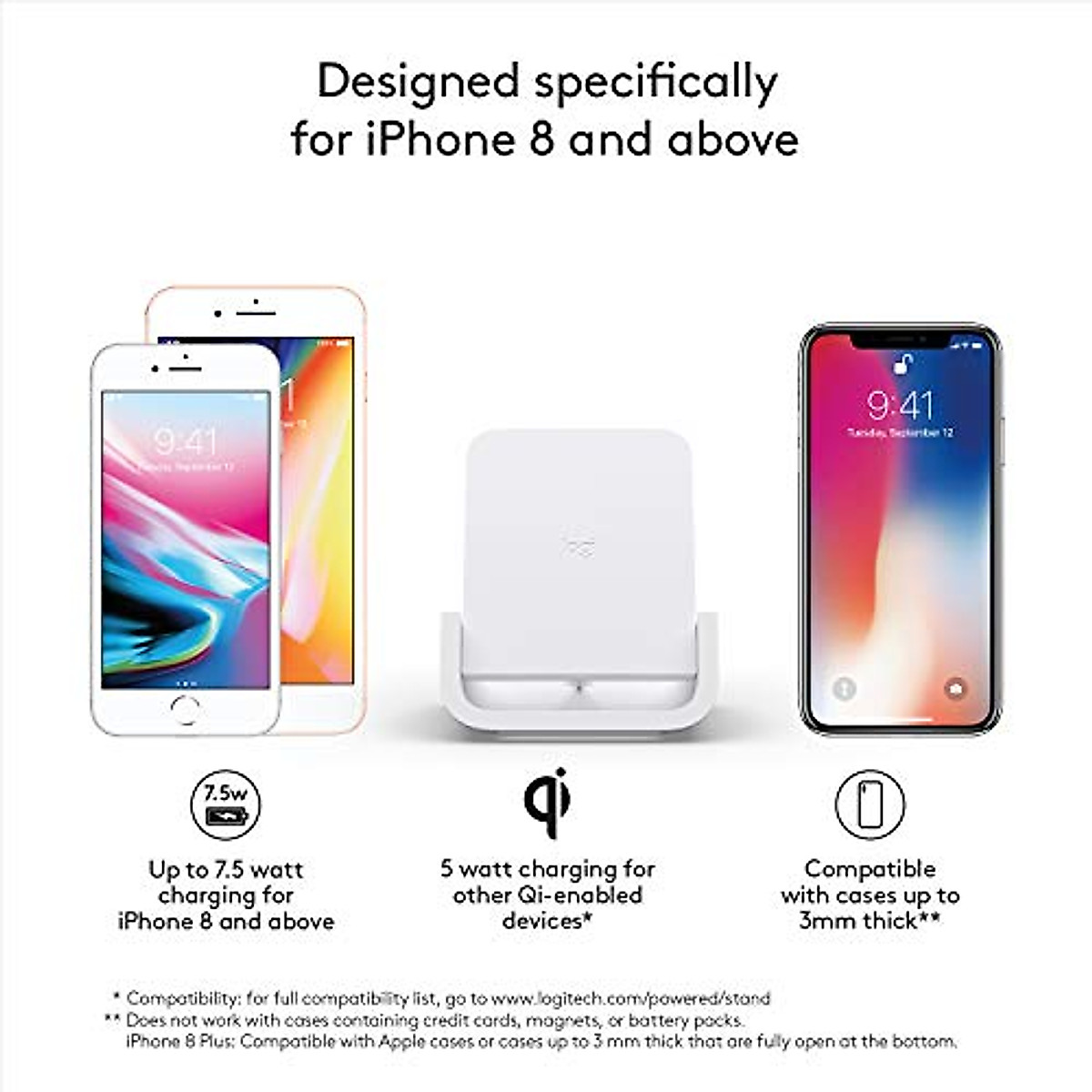 Logitech Powered Wireless Charging Stand for iPhone 8, 8 Plus, X, XS, XS Max and XR
