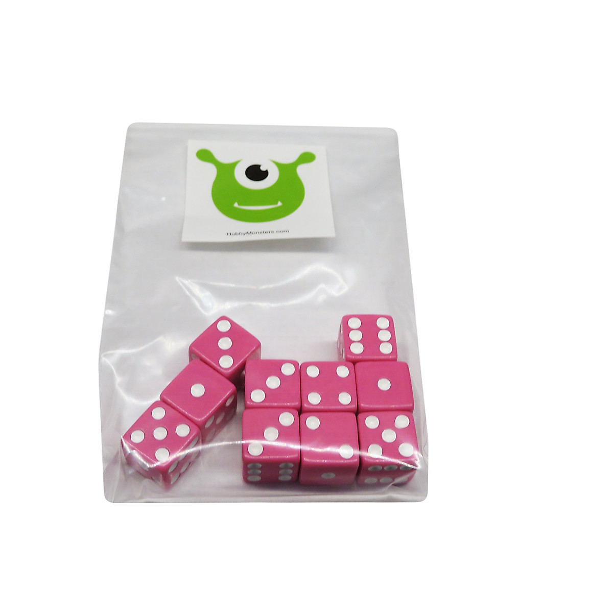 Hobby Monsters 10 Piece Pink 16mm Game Dice with White Pips