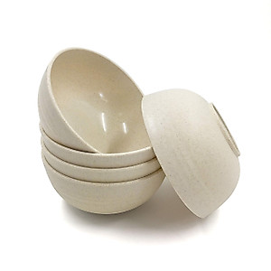 Set of 5 Unbreakable Lightweight Rice Bowl, Premium Wheat Straw Cereal Bowl, Bowl mouth 5.3Inch Soup Bowls, for Cereal, Soup and Fruit, Salad, Noodle, Dishwasher safe (Beige)