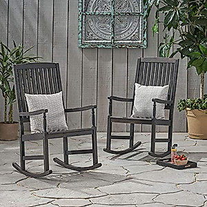 Great Deal Furniture Penny Outdoor Acacia Wood Rocking Chairs (Set of 2), Dark Gray