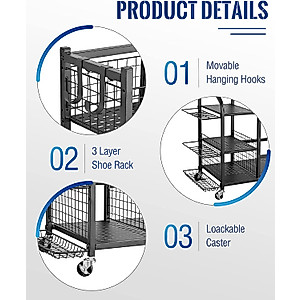 Mythinglogic 3 Golf Bags Storage Organizer-Extra Large Size Fits 3 Full Size Golf Bags,Golf Organizer for Golf Equipment and Accessories, Golf Club Storage Rack with Lockable Wheels