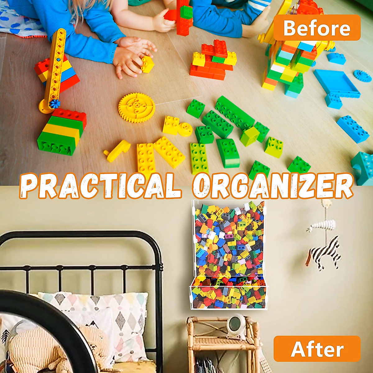 Wall Toy Dispenser, Toy Car Organizer, Hanging Organizer and Storage Bin for Children's Room, Toy Storage for Blocks, Cars, Snacks, Darts (One Compartment)