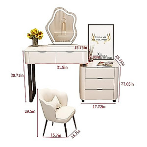 Hunlyman Makeup Vanity Desk, Modern Style Makeup Table Made of Solid Wood,Including Rotatable/Removable Touch Screen HD LED Mirror(3-Brigntness) and Soft Chair,Family Bedroom (31 Inch/80CM)