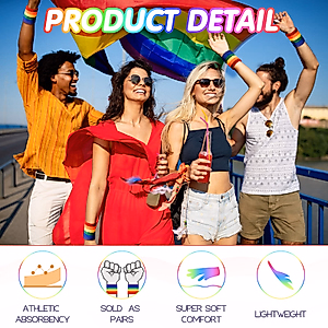 100 Pieces Rainbow Striped Wrist Sweatbands Bulk Gay Pride Athletic Cotton Sweatband Terry Cloth Wristbands for Men Women Birthday Halloween Rainbow Festival Party Parades Sports