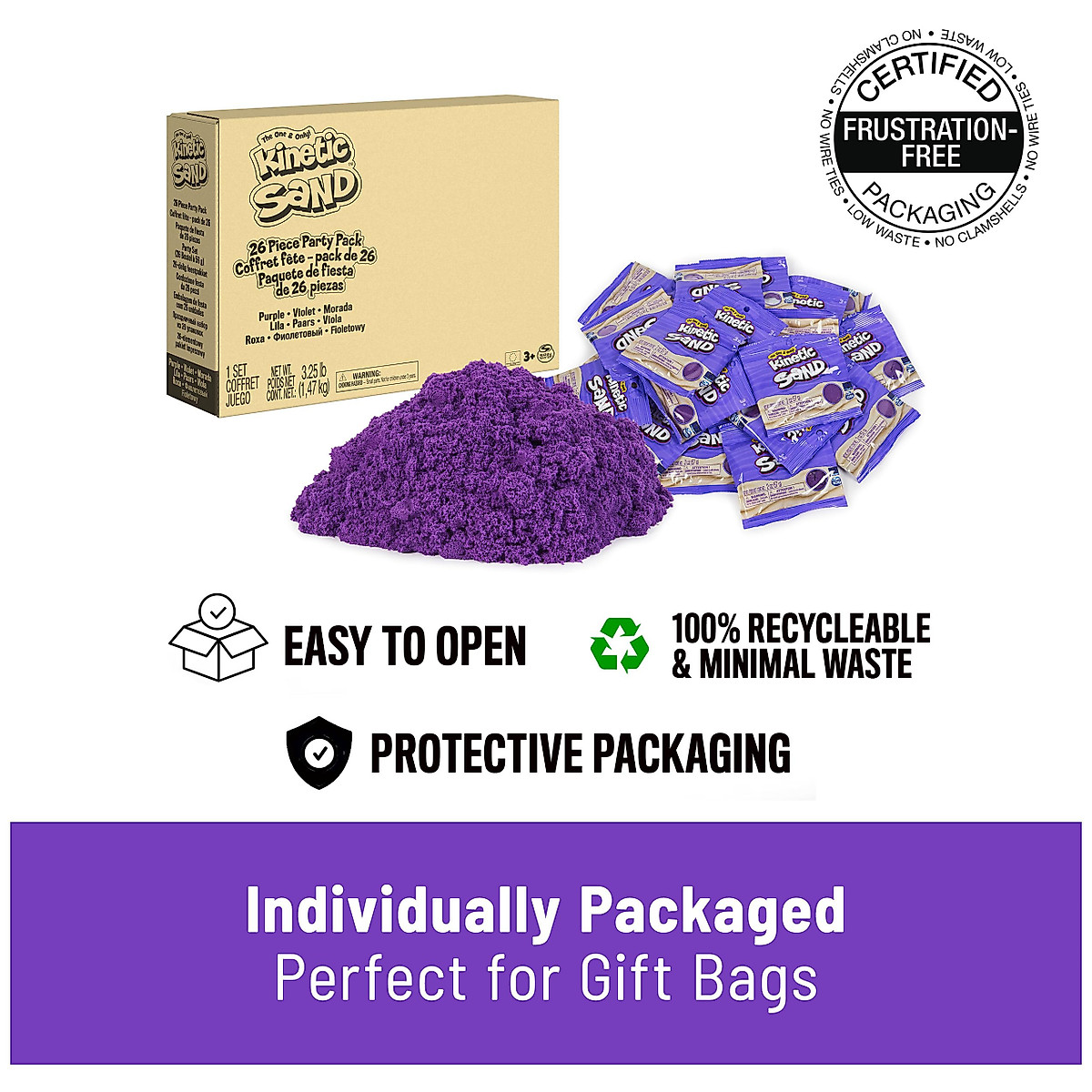 Kinetic Sand, 26-Piece Purple Play Sand Party Pack (Online Exclusive) for Party Favors, Goodie Bags and More, Sensory Toys for Kids Ages 3 and up