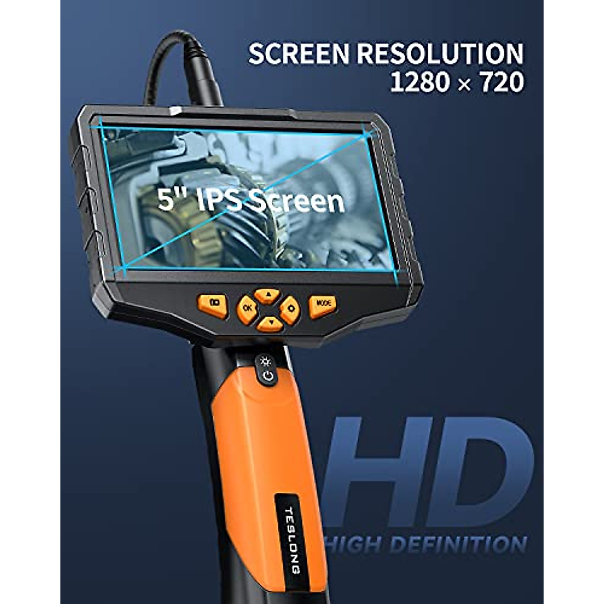 Triple Lens Borescope Inspection Camera, Teslong Professional Endoscope with Light, Digital Video Scope Camera, 5" IPS Screen, Waterproof Flexible Cable for Automotive/Home/Wall/Pipe/Car (16.4ft)