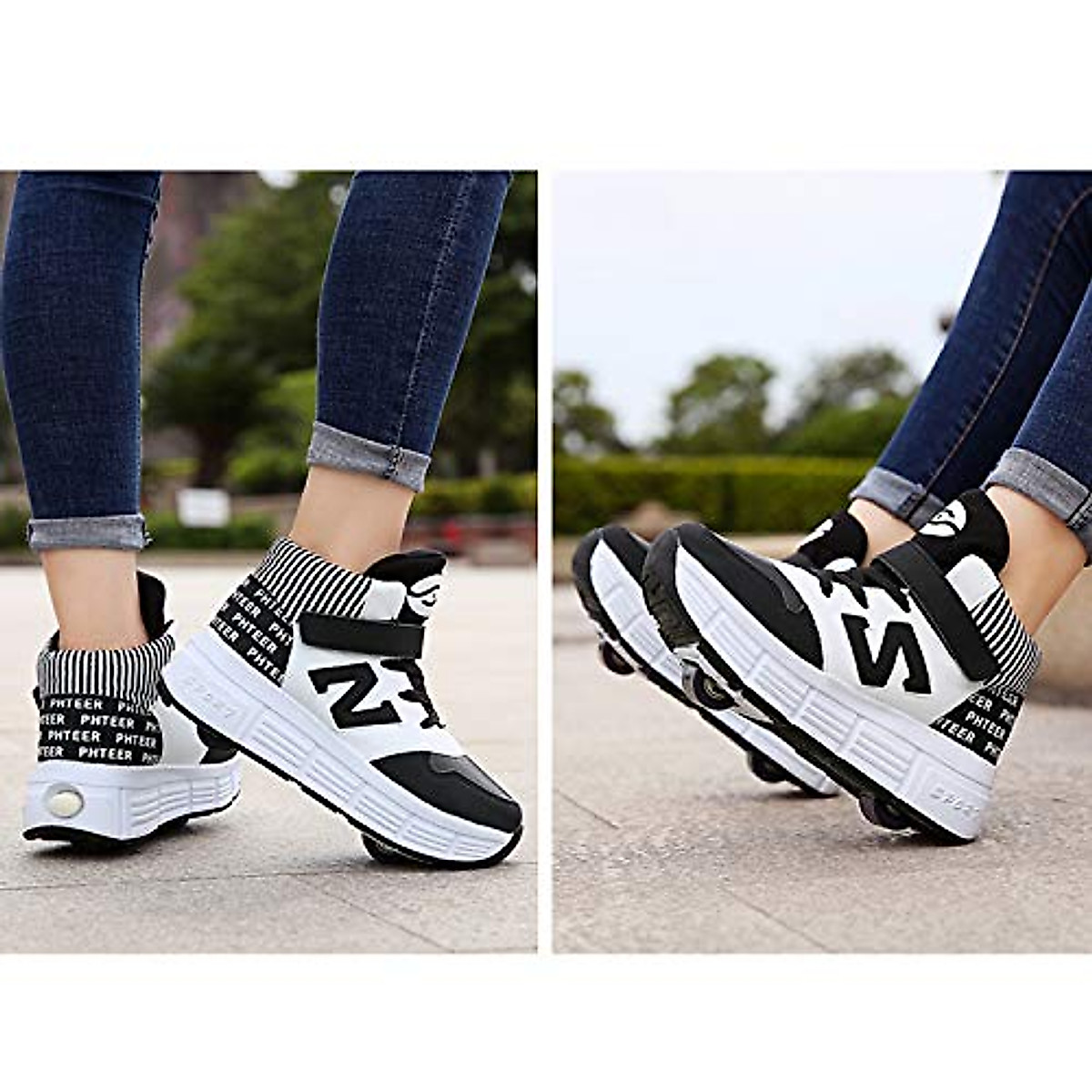 UGUHU Shoe with Wheels Retractable Skateboarding Outdoor Sports Cross Trainers Gymnastic Sneakers Roller Skate Shoes Wheels Shoes Outdoor Sneakers for Boys Girls,DoubleWheel-34