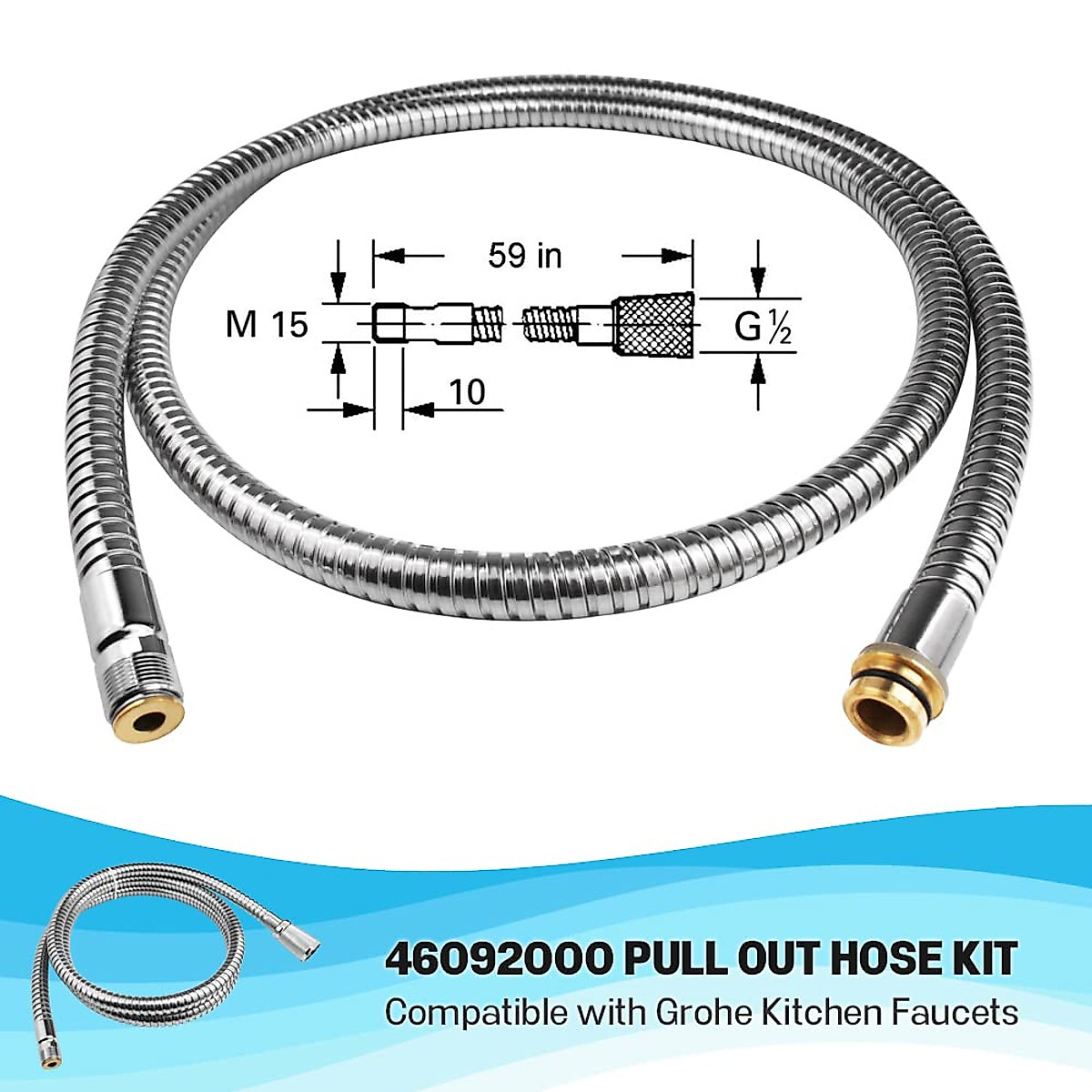 Pull Down Kitchen Faucet Hose Faucet Extender 46092000, Sink Hose Attachment for Faucet for Grohe Kitchen Faucets, Alira and Ladylux and Euro Plus, 59" Inches Chrome Finish