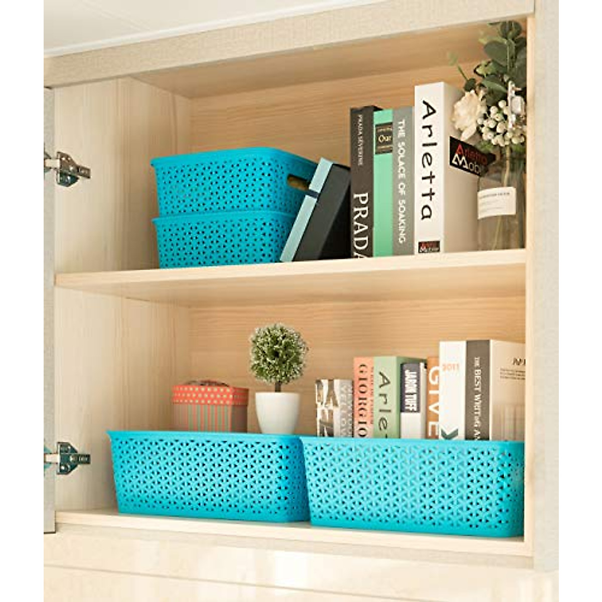 Basicwise QI003214M.3 Blue Medium Plastic Storage Container with Lid, Set of 3