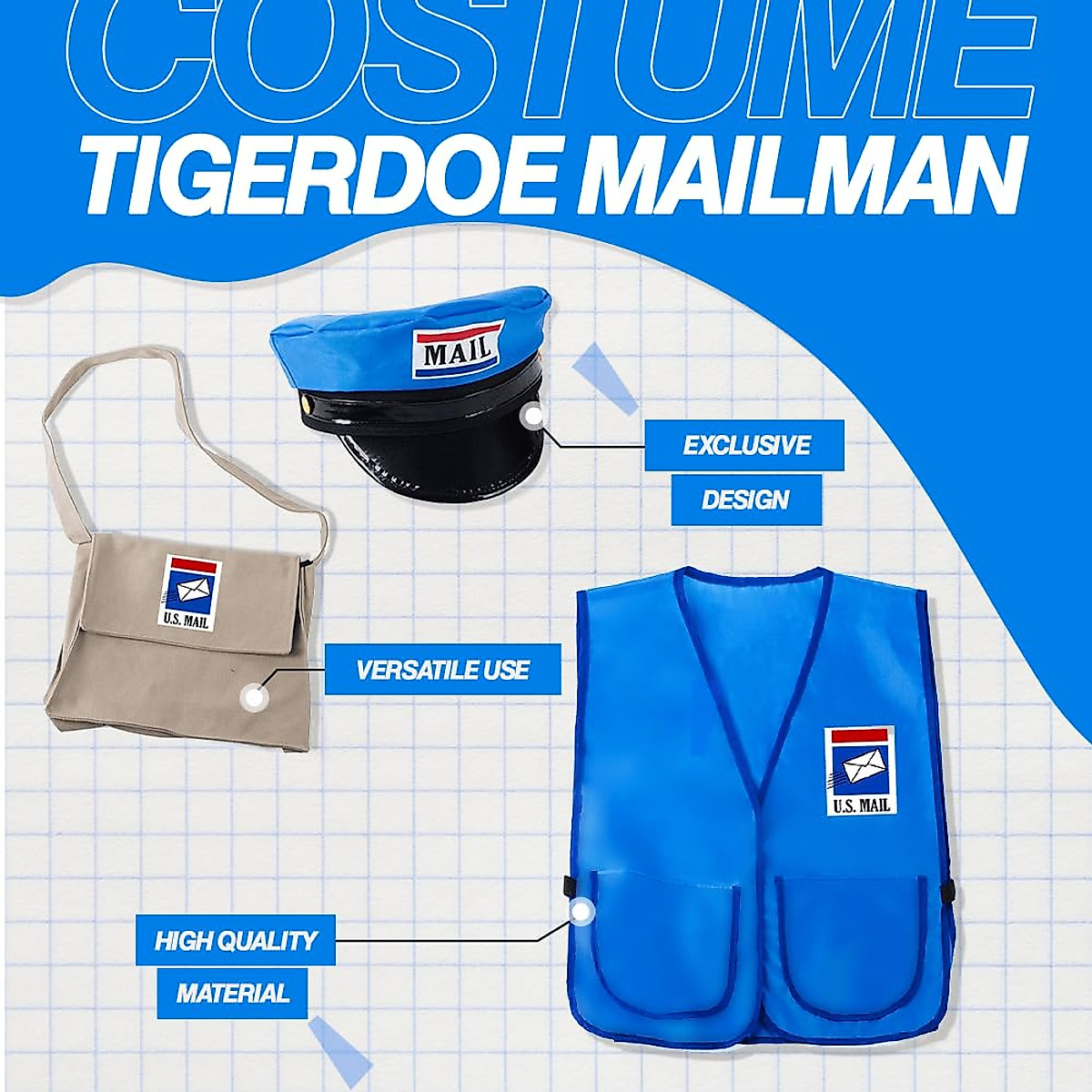 Tigerdoe Mailman Costume - Mr. Postman Costume - Career Day - Occupational Costume - 3 Pc Dress Up