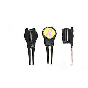 Putter Mounted Divot Tool and Ball Marker - Pink Ribbon Gold