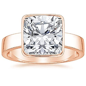 3.0 CT Cushion Colorless Moissanite Engagement Ring, Wedding Bridal Ring, Eternity Solid 10K Rose Gold Diamond Solitaire Bezel-Setting Anniversary Promises Gifts for Her (6)