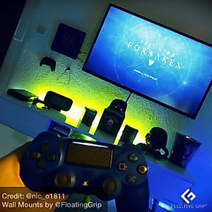 PS4 / PlayStation 4 Wall Mount system by FLOATING GRIP - Wall Mount hanging kit for displaying PS4 and 2x Controllers on the wall (Bundle: Fits PS4 + 2x Controllers, Black)
