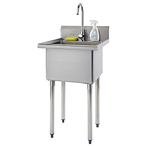 TRINITY CGL-02-009-0010 Basics Stainless Steel Freestanding Single Bowl Utility Sink for Garage, Laundry Room, and Restaurants, Includes Faucet, NSF Certified, 49.2 21.5 24-Inch, Chrome