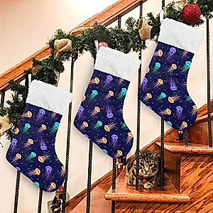Kigai Christmas Stockings Seamless Underwater Jellyfish Large Candy Stockings Stuffers Kids Cute Xmas Sock Decorations 1PC for Home Holiday Party 12" x18"
