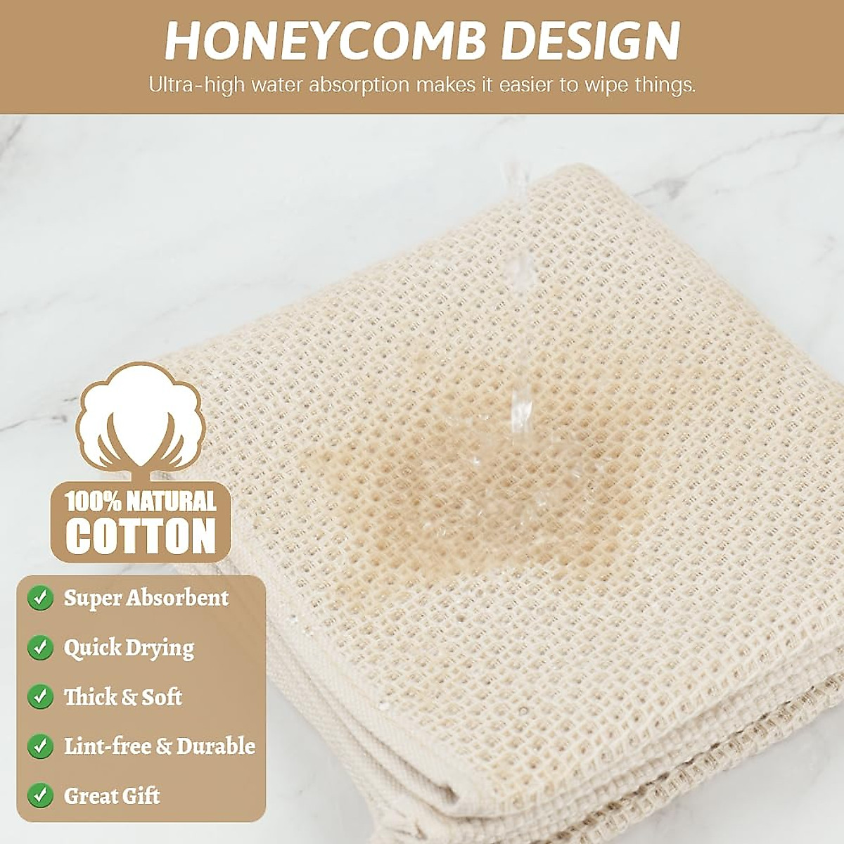 Nialnant 100% Cotton Kitchen Dish Towels,4 Pack Waffle Weave Dish Cloths for Drying Dishes,Extra Soft & Quick Drying Hand Towels-13 x 28 Inch,Beige