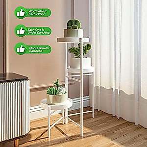 iDavosic.ly 3 Tiers Corner Plant Stand for Indoor Outdoor, Foldable Small Tiered Plants Holder Display Rack with 3 Trays, Flower Pot Tall Shelf for Living Room Balcony Garden Patio (Round, White)