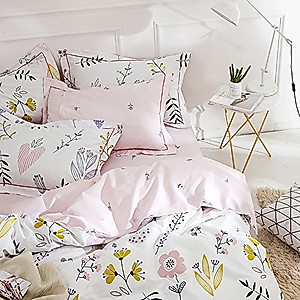 OTOB Soft Cartoon Floral Bedding Aesthetic Girls Duvet Cover Full Queen Pink Cotton Floral Comforter Cover for Toddler Women Kids Teen Bed Reversible Shabby Chic Flower Kawaii Bedding,No Comforter