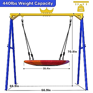 Yohood Swing Sets for Backyard, 440lbs Swing Set for Kids Outdoor,Saucer Swing Set with Heavy-Duty Metal Frame and Adjustable Ropes for Playground, Park, Swingset Outdoor for Kids(Blue)