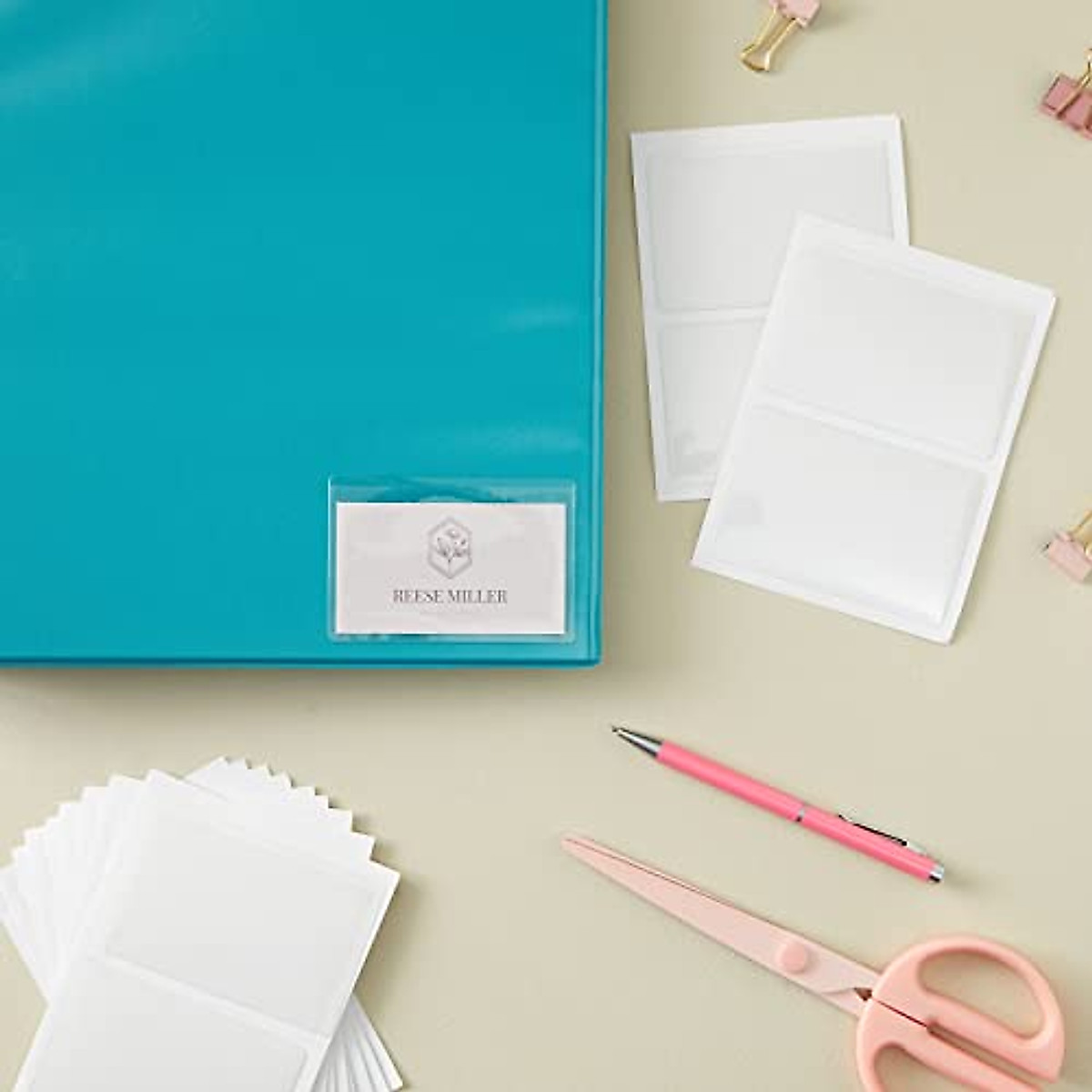 100-Pack Clear Business Card Pockets Holders 3.75x2 in, Self-Adhesive Top Load Plastic Protector and Sleeves Labels, Bulk Set for Storage, Organization, Labeling