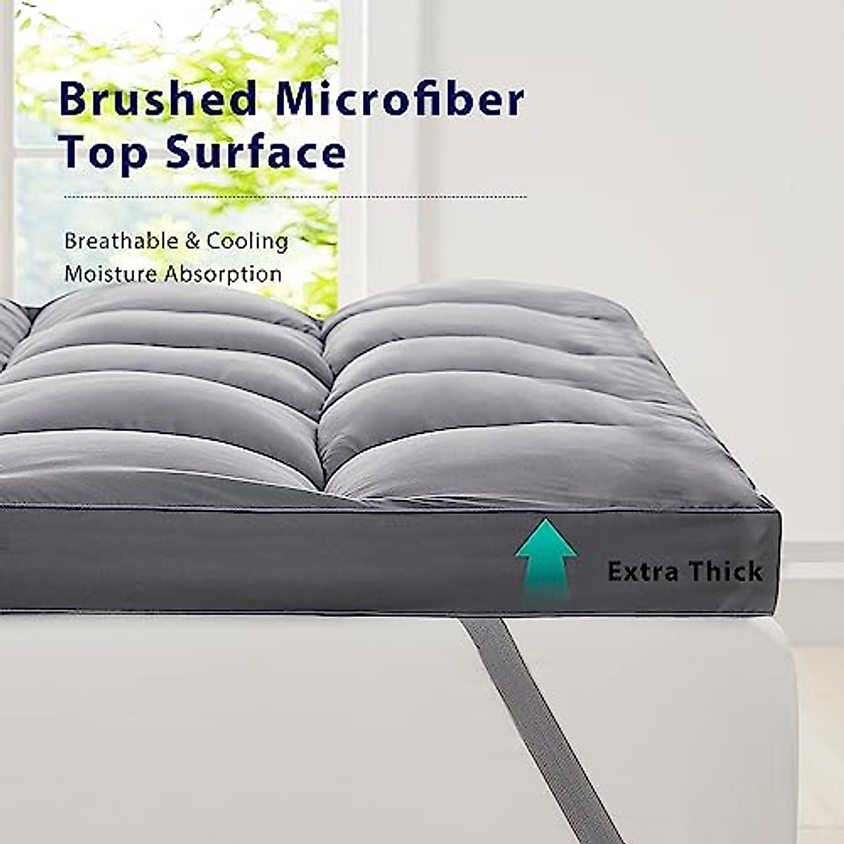 Timimi Mattress Topper Queen - Cooling Pillow Top Mattress Topper Queen Size Extra Thick Plush Bed Topper Down Alternative Overfilled Soft Mattress Pad for Back Pain