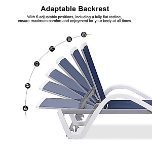 PURPLE LEAF Patio Chaise Lounge Chair Set Outdoor Plastic Textilene Lounger with Side Table 6 Adjustable Positions Sun Bathing Tanning Recliner for Pool Outside Beach in-Pool Lawn Poolside, Blue
